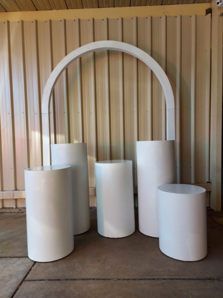 White Round Plinths - Style To Hire Adelaide